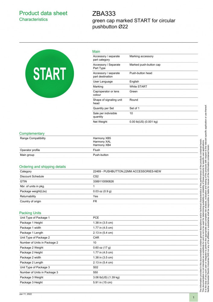 ZBA333 technical document page 1