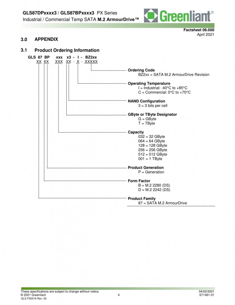 Greenliant GLS87DP032G3-I-BZ200 datasheet page 4