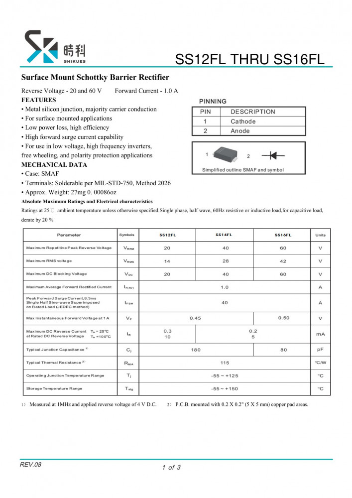 SS14FL datasheet page 1