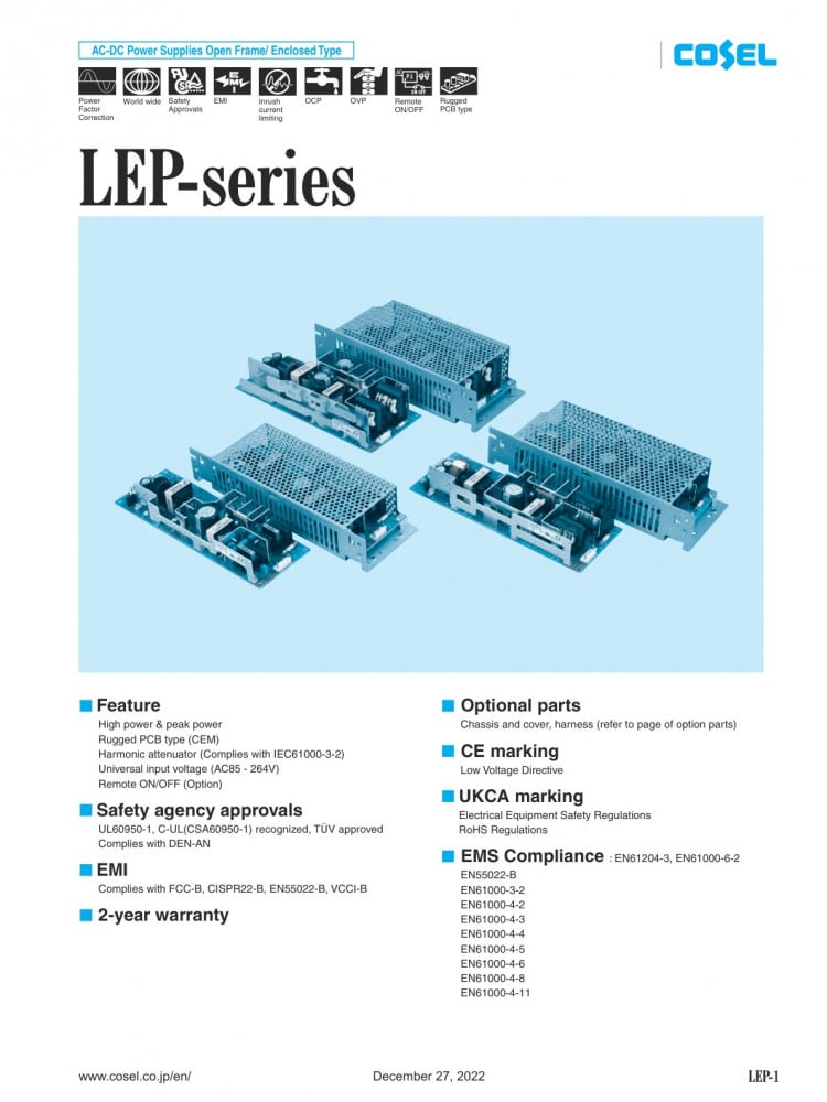 Cosel LEP series datasheet page 1