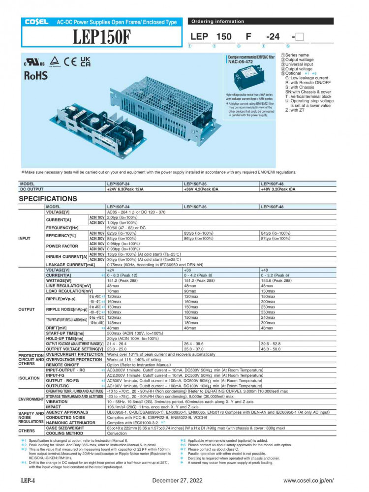 Cosel LEP series datasheet page 4