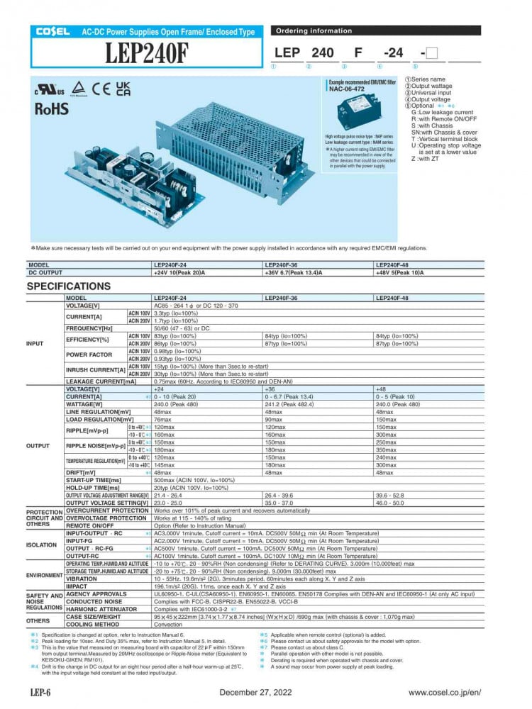 Cosel LEP series datasheet page 6