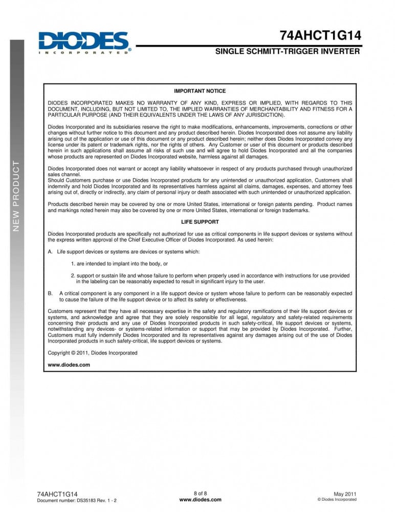 74AHCT1G14SE-7 datasheet page 8