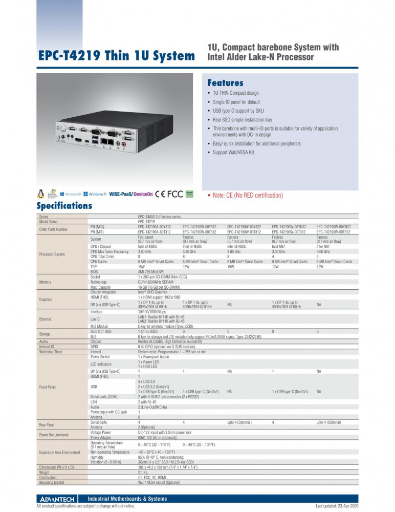 EPC-T4219 technical document, page 1