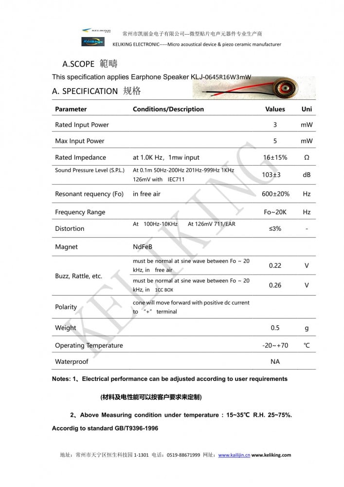 KLJ-0645R16W3mW specification page 2