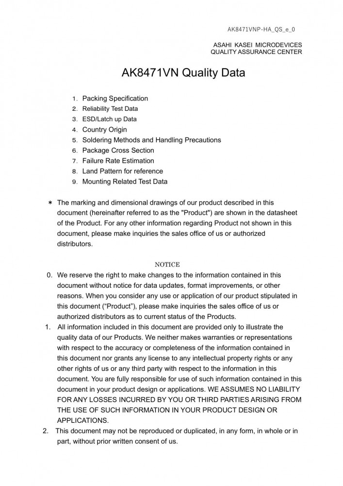 AK8471VN quality document page 1