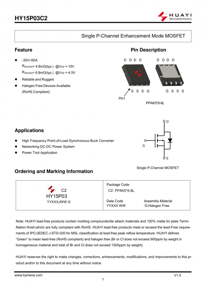 HY15P03C2 datasheet page 1