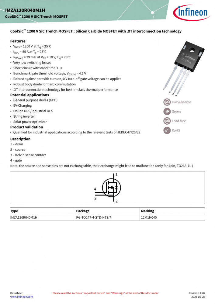 IMZA120R040M1HXKSA1 datasheet page 1