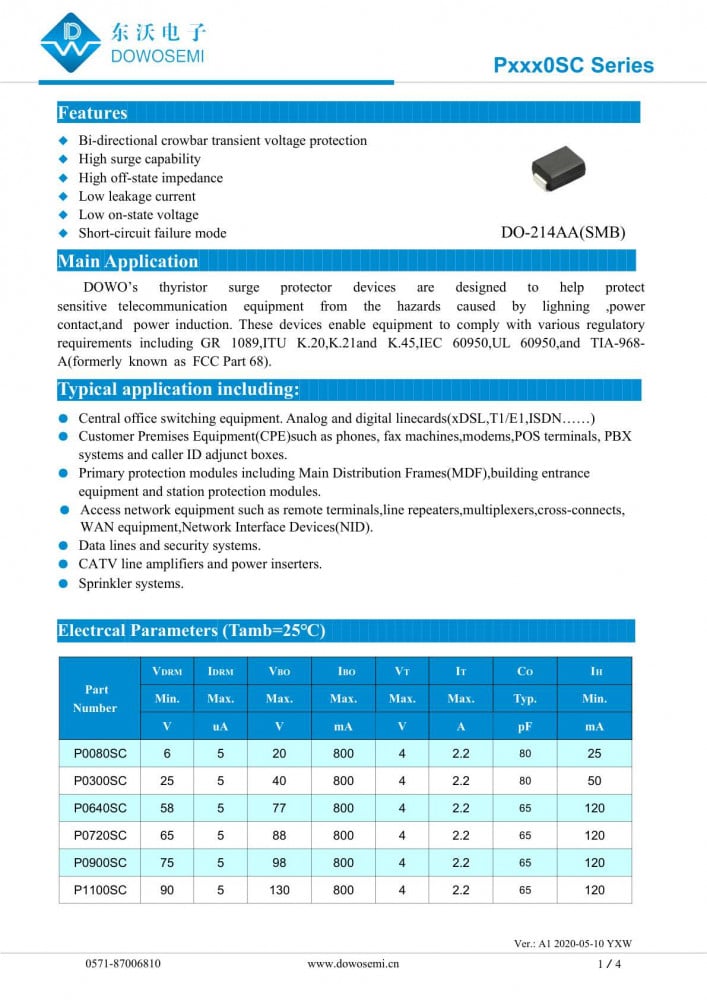 DOWO P1100SC datasheet page 1