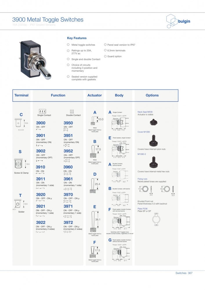 Bulgin toggle switch datasheet page 2