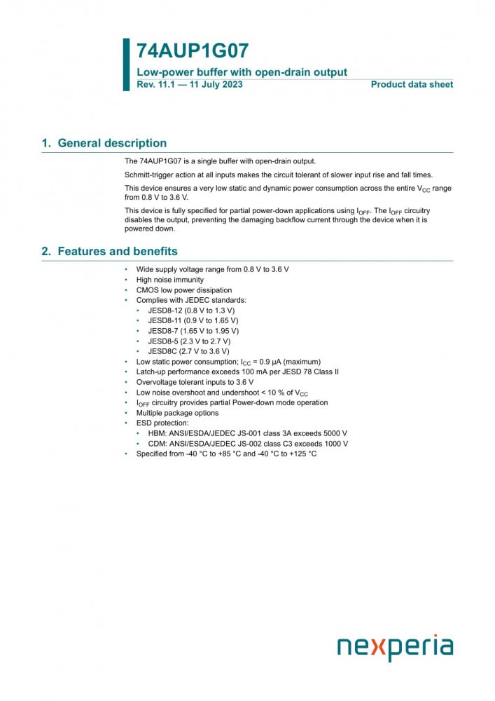 74AUP1G07 datasheet page 1