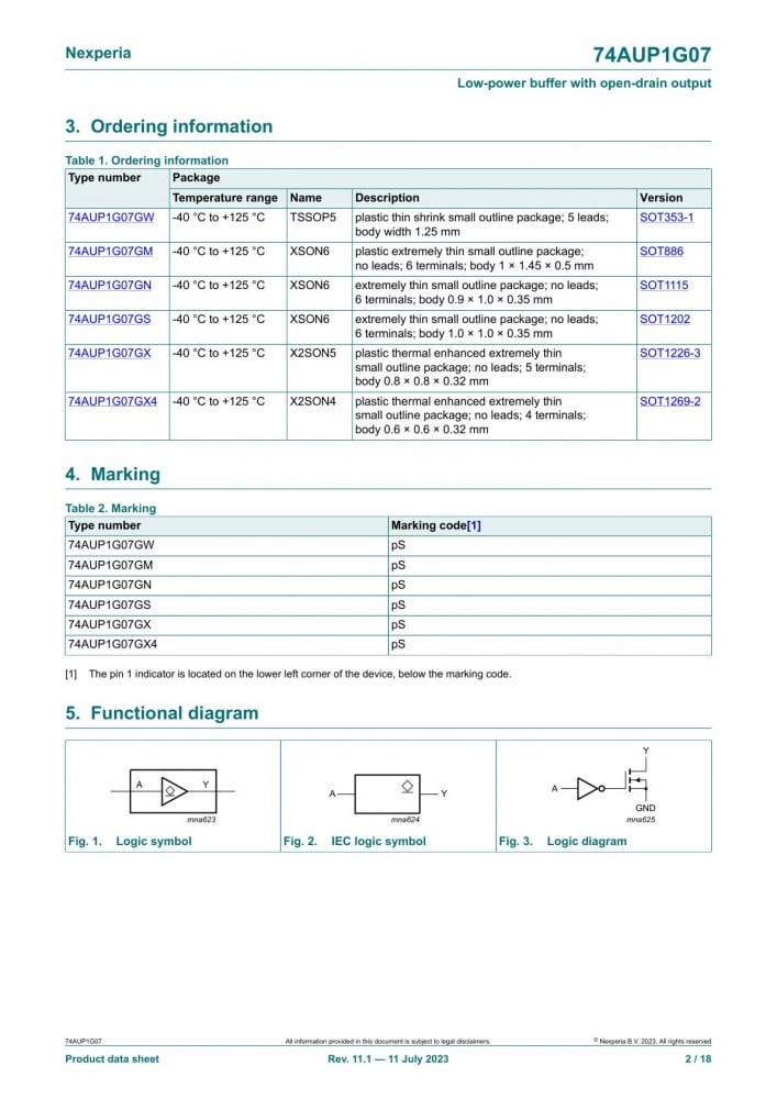 74AUP1G07 datasheet page 2