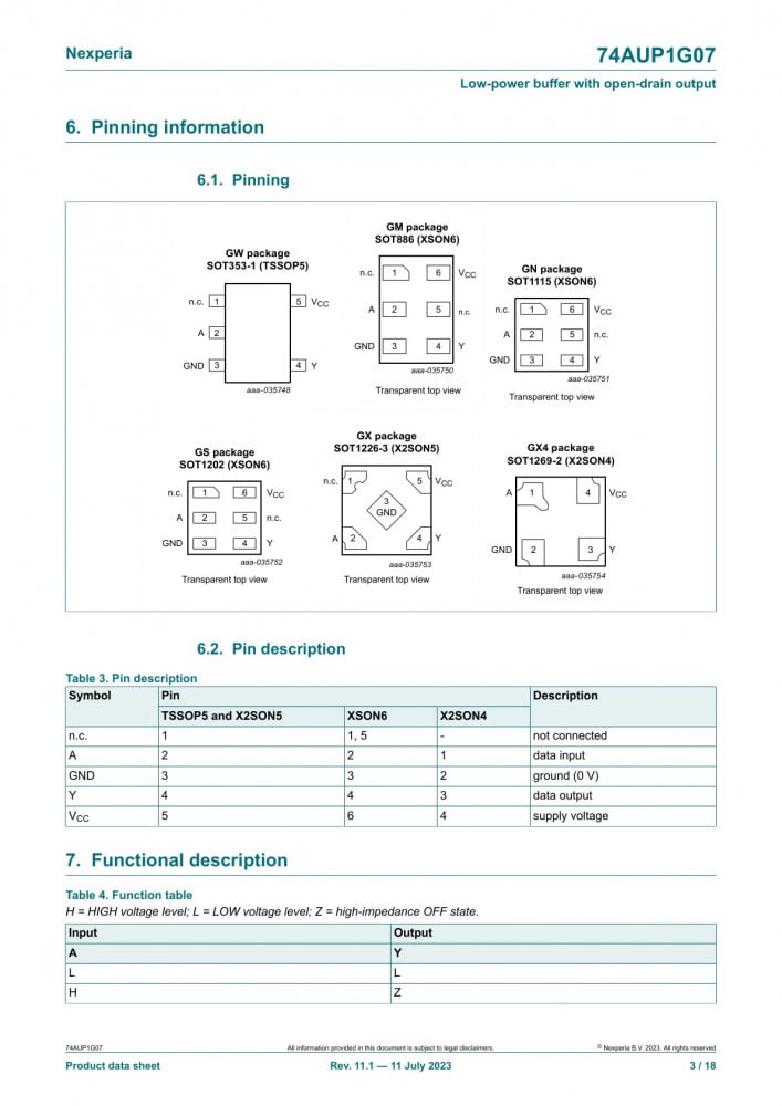 74AUP1G07 datasheet page 3