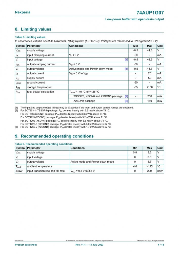 74AUP1G07 datasheet page 4