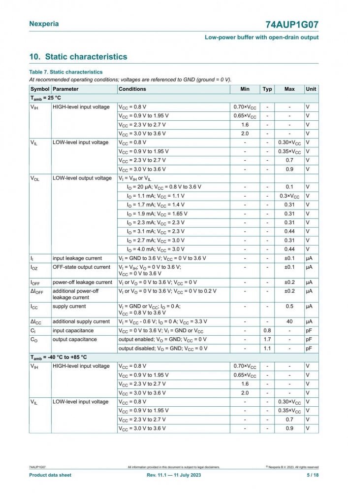 74AUP1G07 datasheet page 5