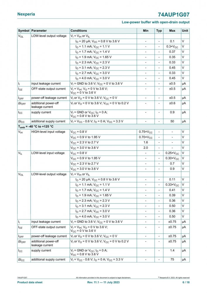 74AUP1G07 datasheet page 6