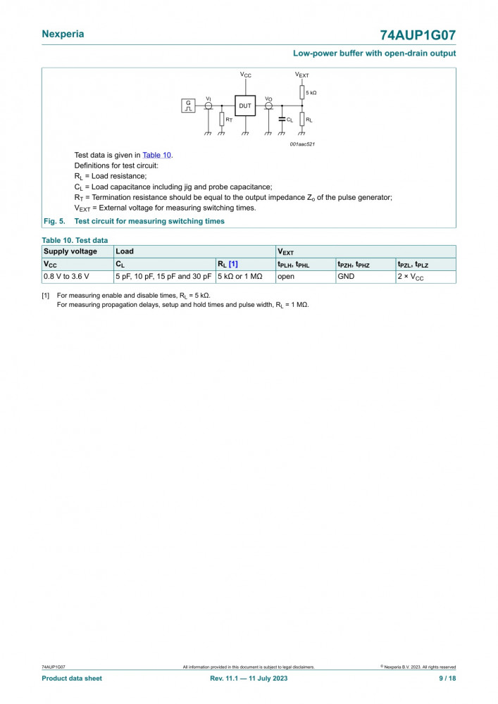 74AUP1G07 datasheet page 9