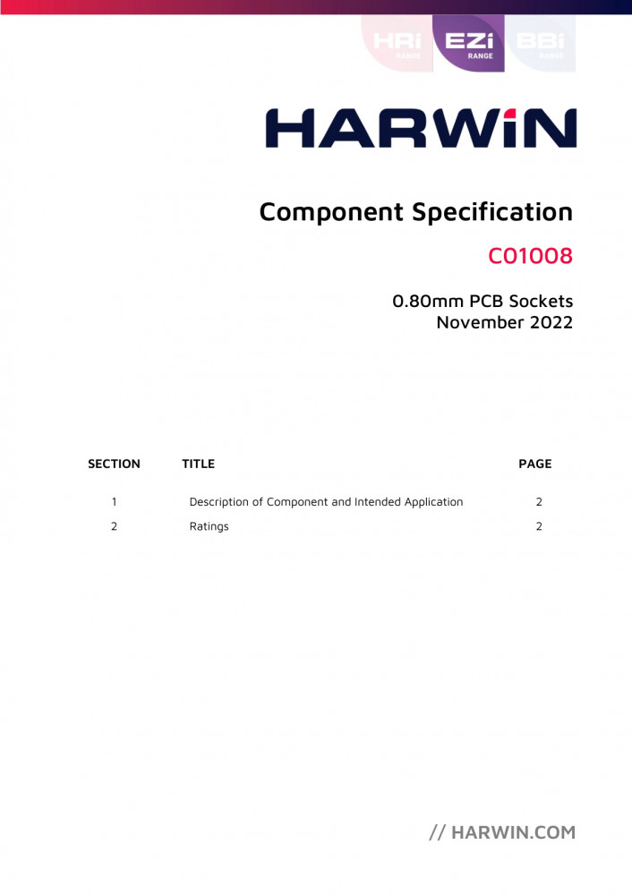 Harwin H8505-01 technical document page 1
