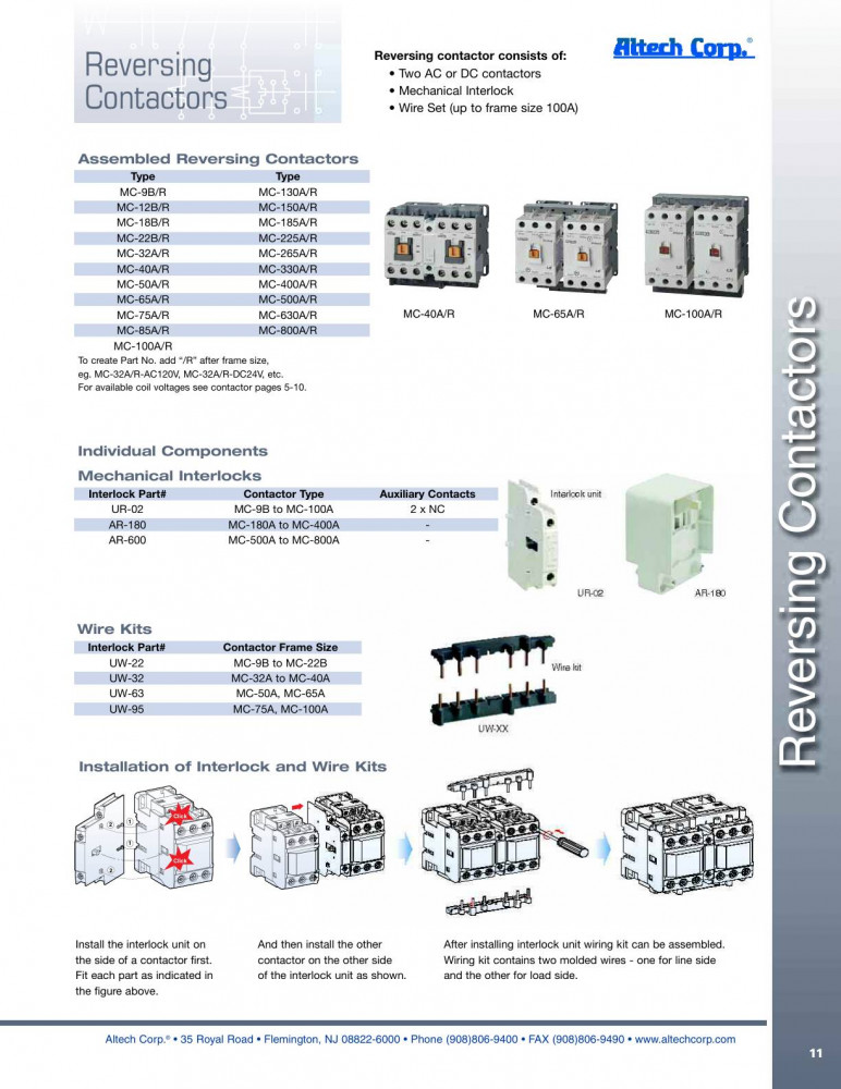 Altech reversing contactor and UW-32 installation reference