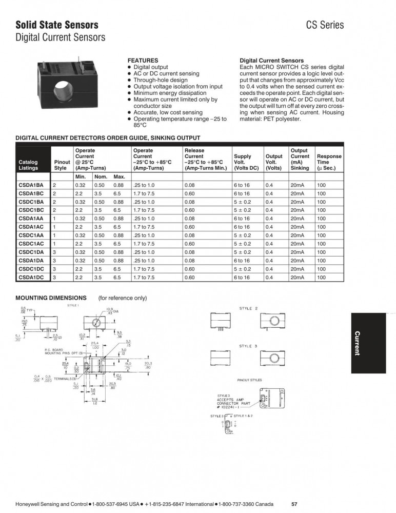 Honeywell CSDA1BC technical document page