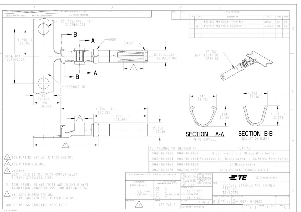 TE Connectivity 1062-16-0622 controlled drawing preview