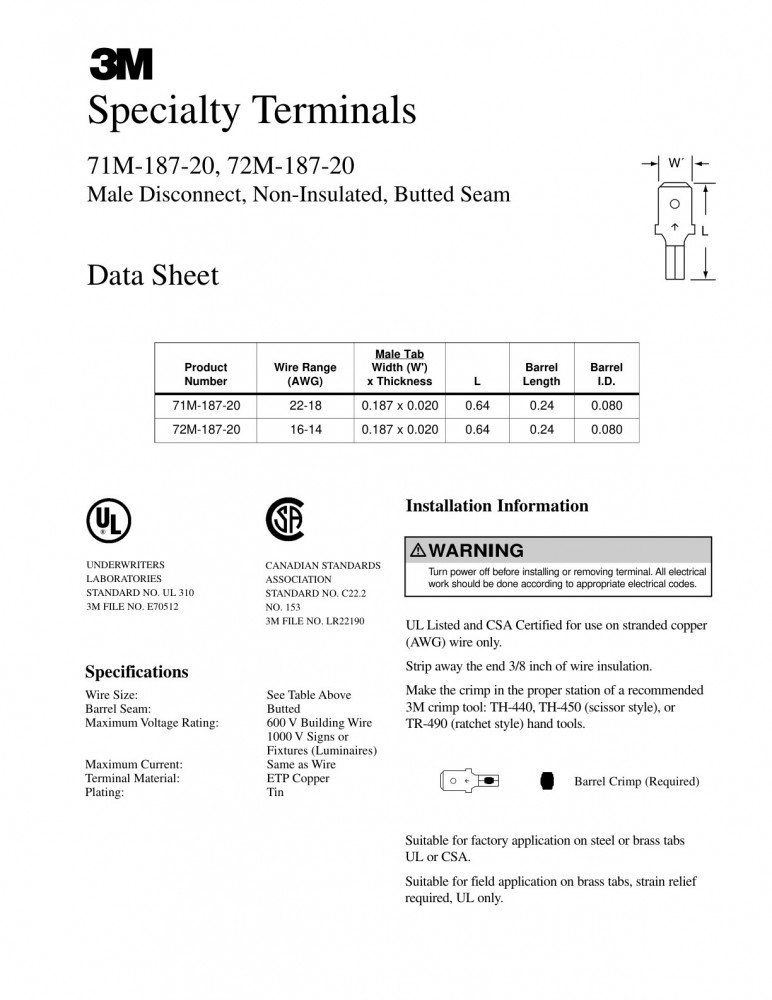 3M 72M-187-20 technical document page 1
