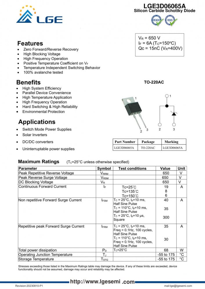 LGE3D06065A datasheet page 1
