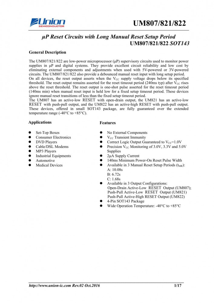 UM821RBE datasheet page 1