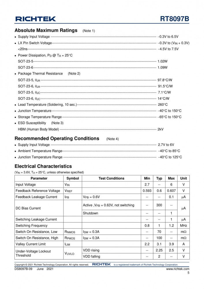 RT8097B datasheet page 5