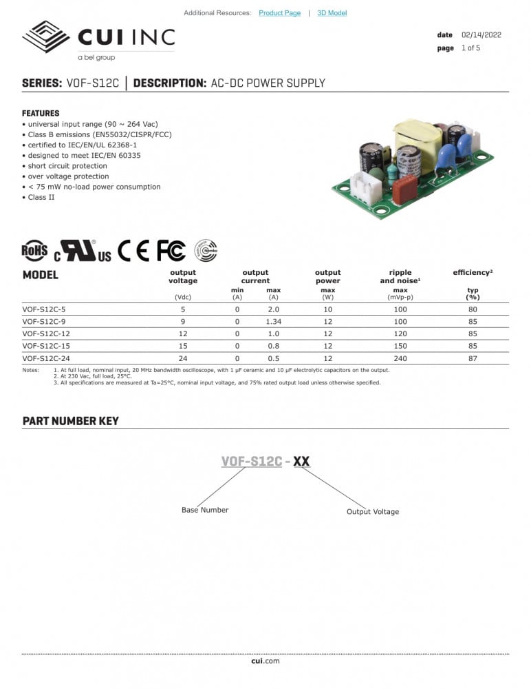 VOF-S12C-15 datasheet page 1