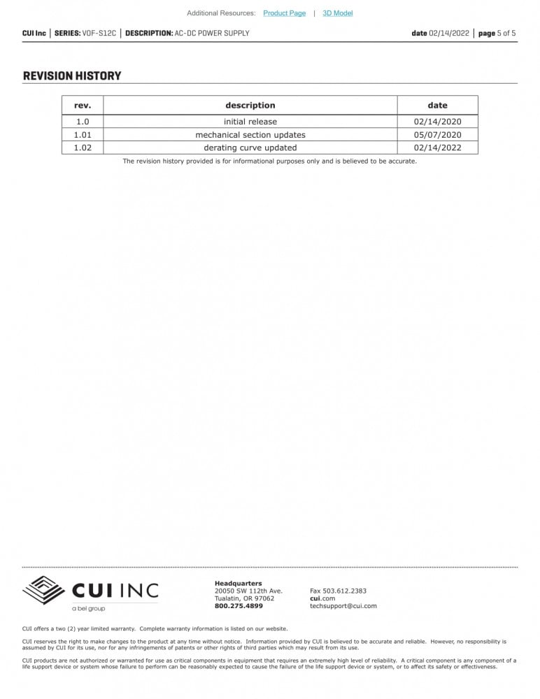 VOF-S12C-15 datasheet page 5
