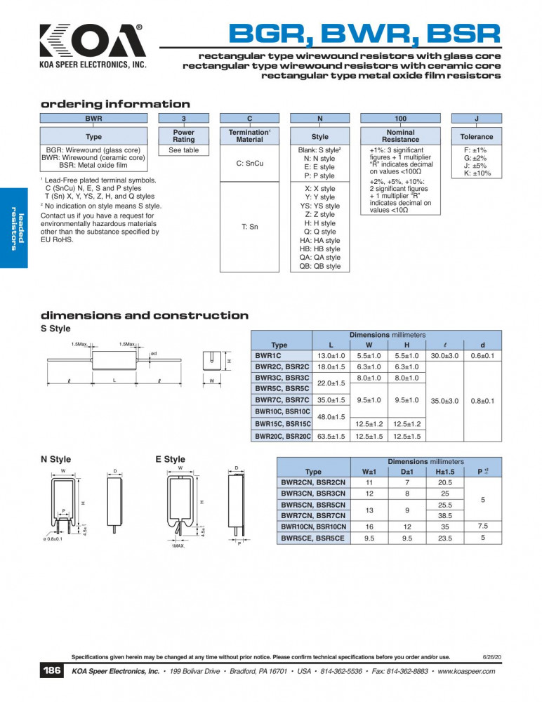 KOA BWR series datasheet page 2