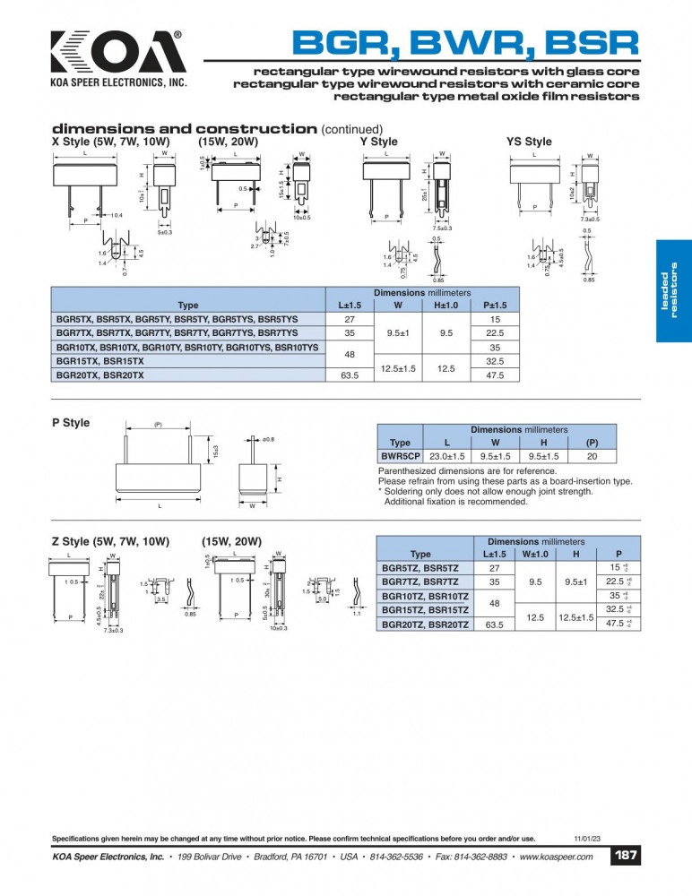 KOA BWR series datasheet page 3
