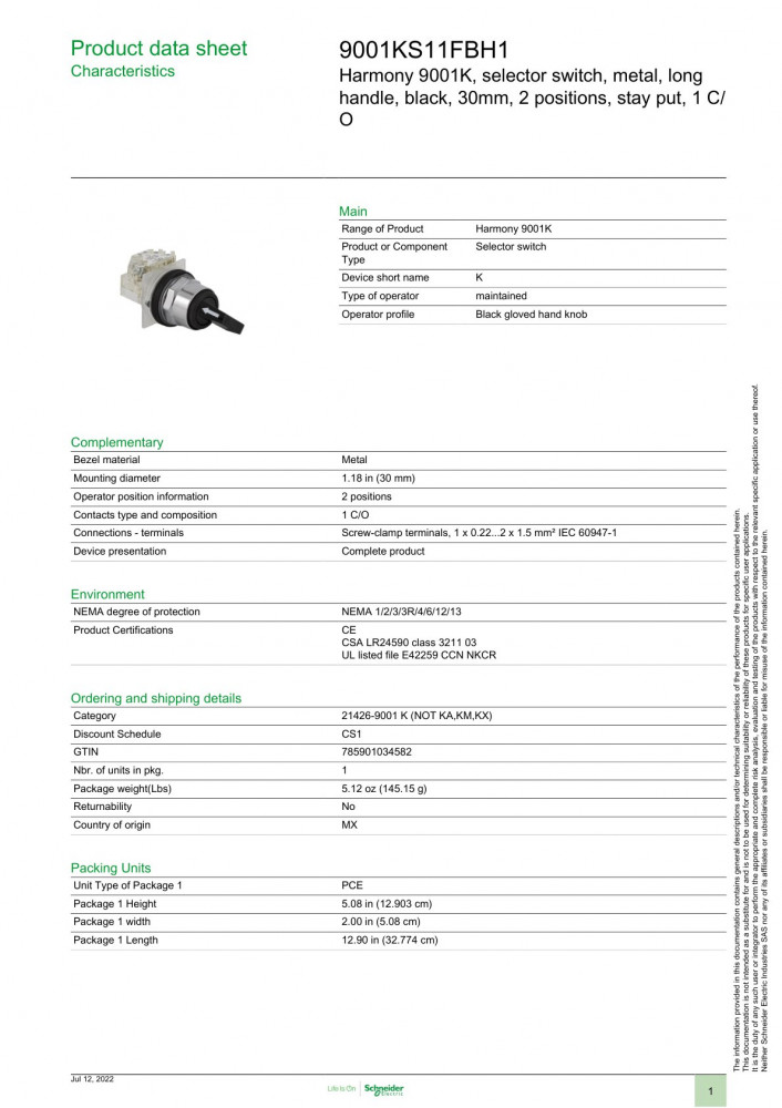 9001KS11FBH1 technical document page 1