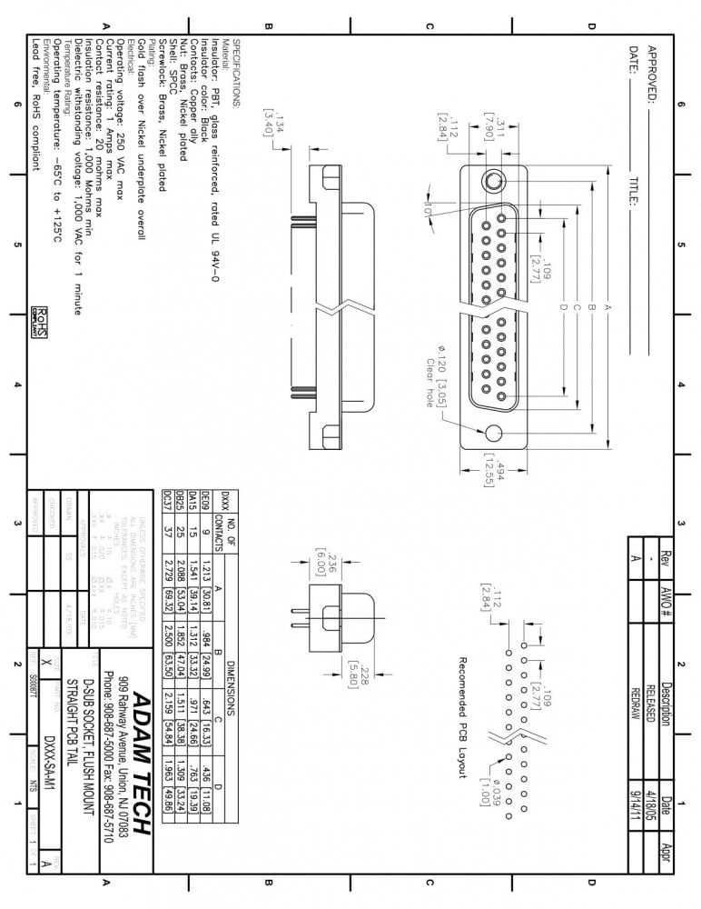 ADAM TECH DE09-SA-M1 technical drawing page