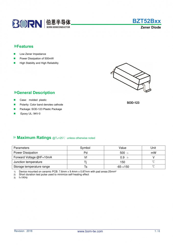 BZT52B6V8 datasheet page 1