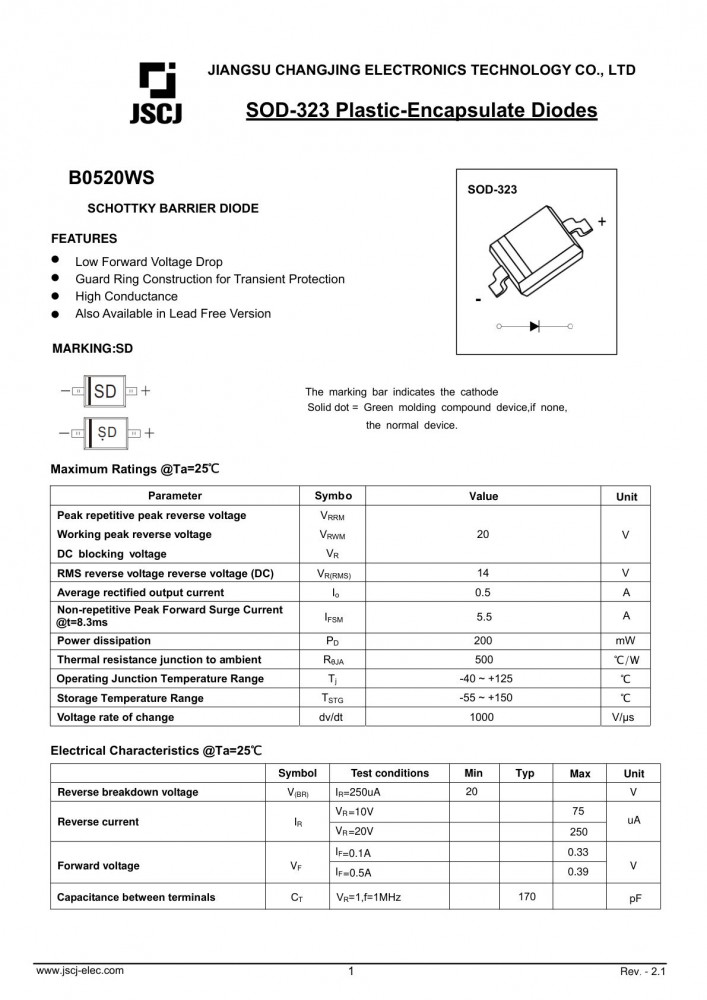 B0520WS datasheet page 1