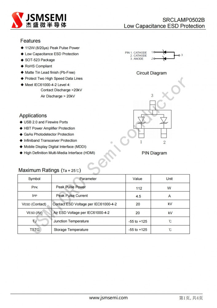 SRCLAMP0502B datasheet page 1