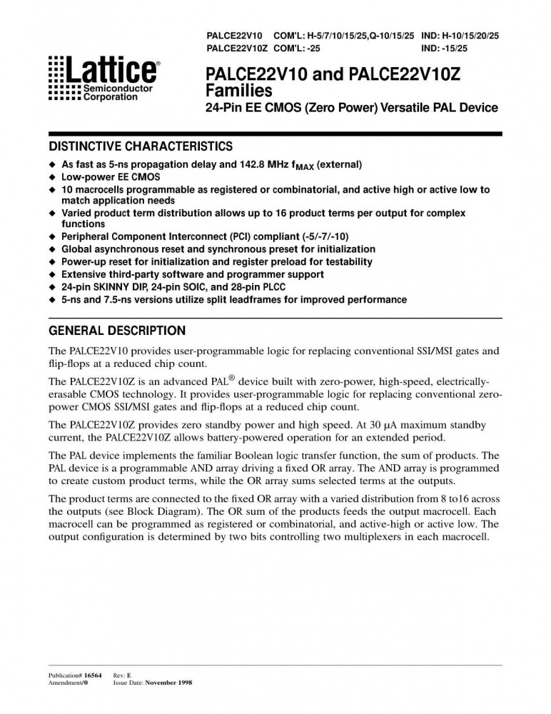 PALCE22V10 datasheet page 1