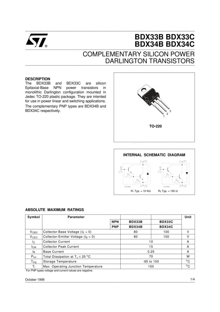 BDX34C datasheet page 1