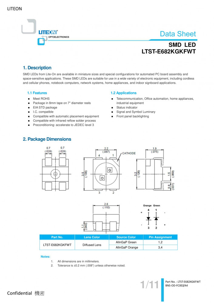 LTST-E682KGKFWT datasheet page 2