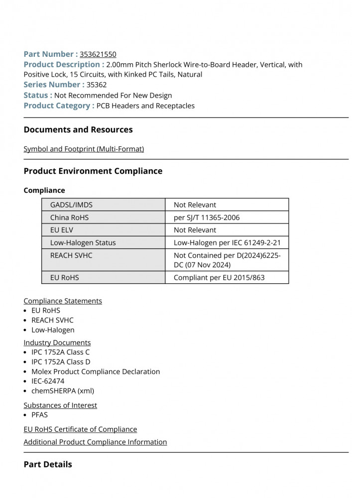 MOLEX 353621550 technical document image, page 1