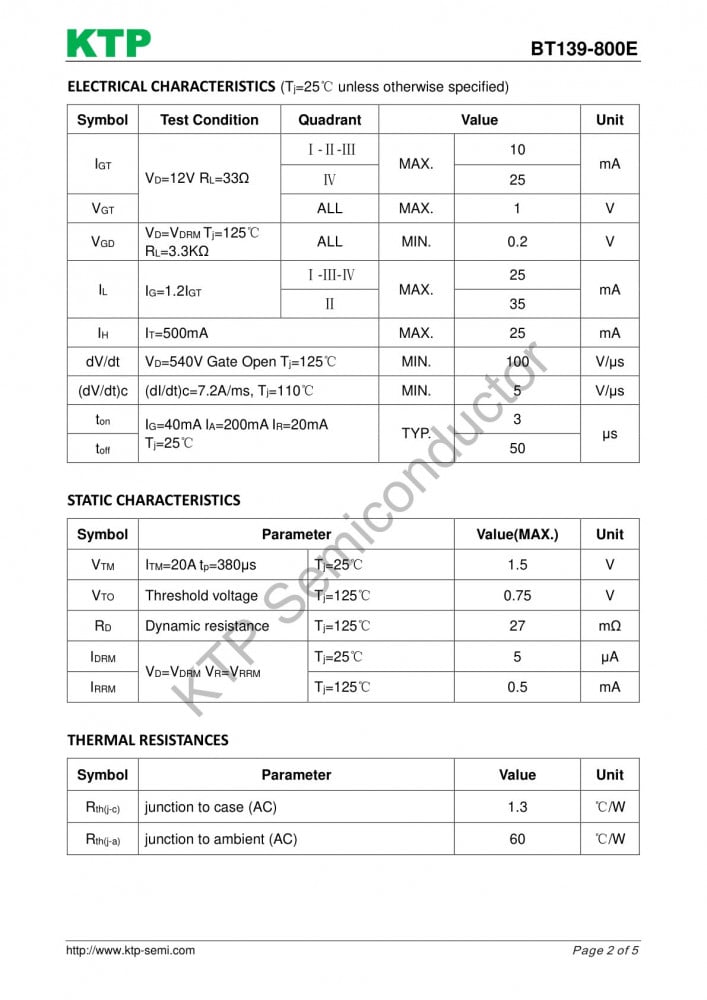 BT139-800E datasheet page 2