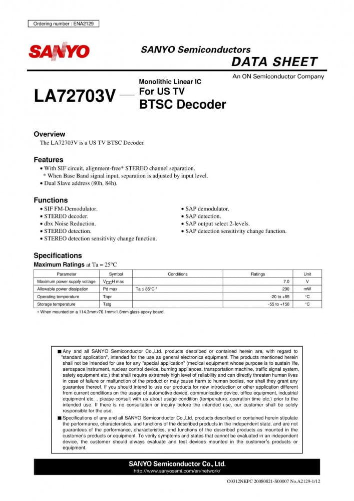 LA72703V datasheet page 1