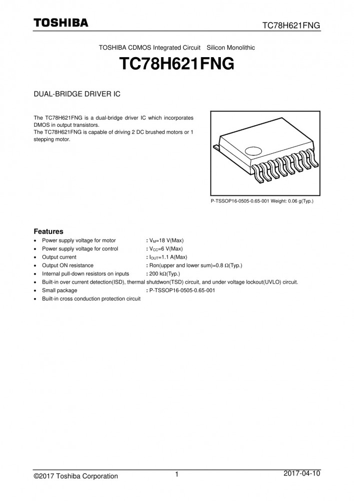 TC78H621FNG datasheet page 1