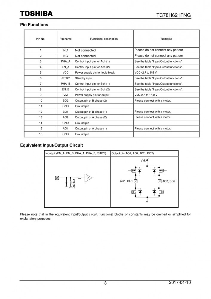 TC78H621FNG datasheet page 3