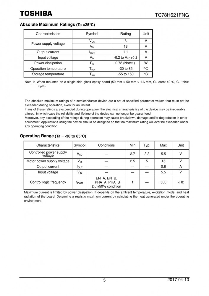 TC78H621FNG datasheet page 5
