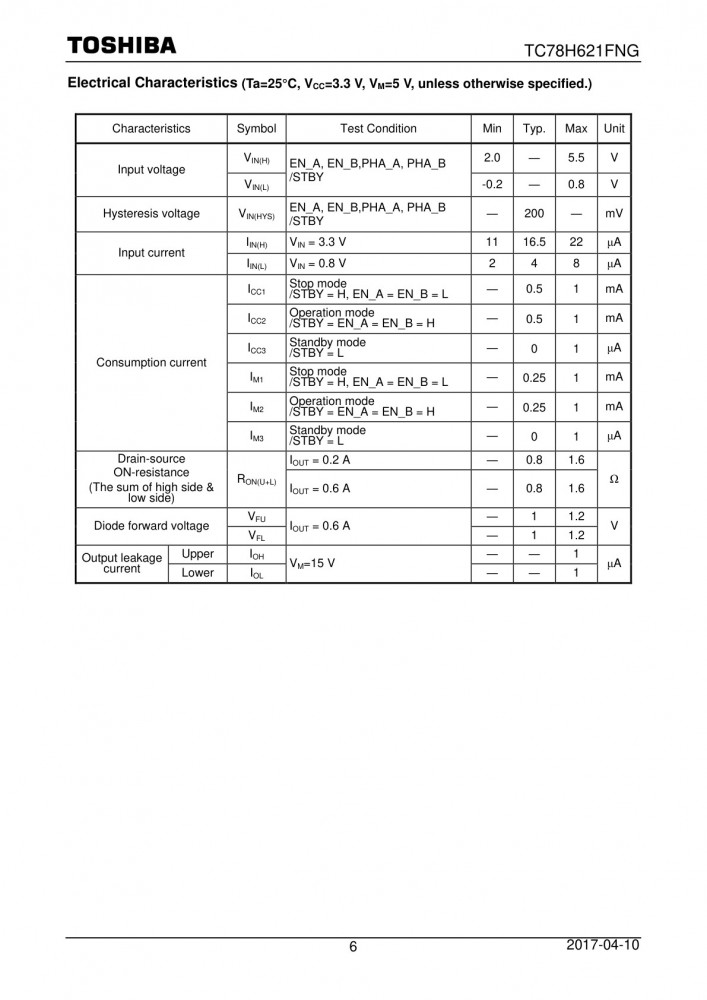 TC78H621FNG datasheet page 6