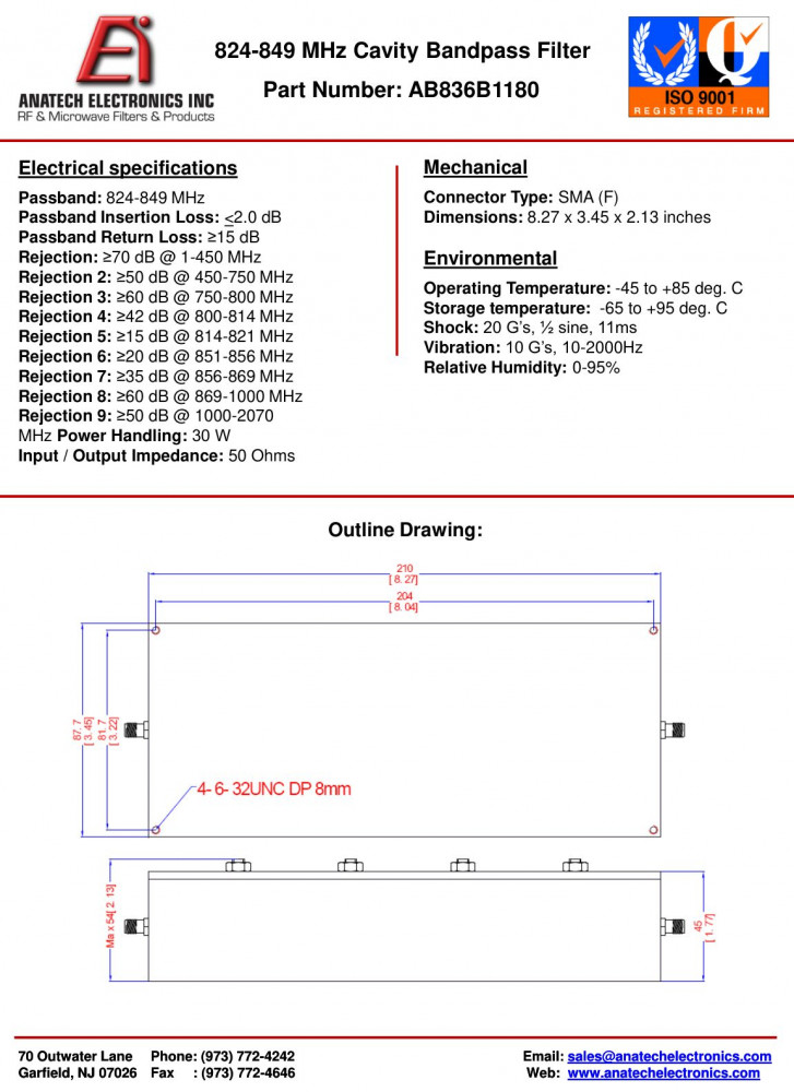 AB836B1180 technical documentation and outline drawing