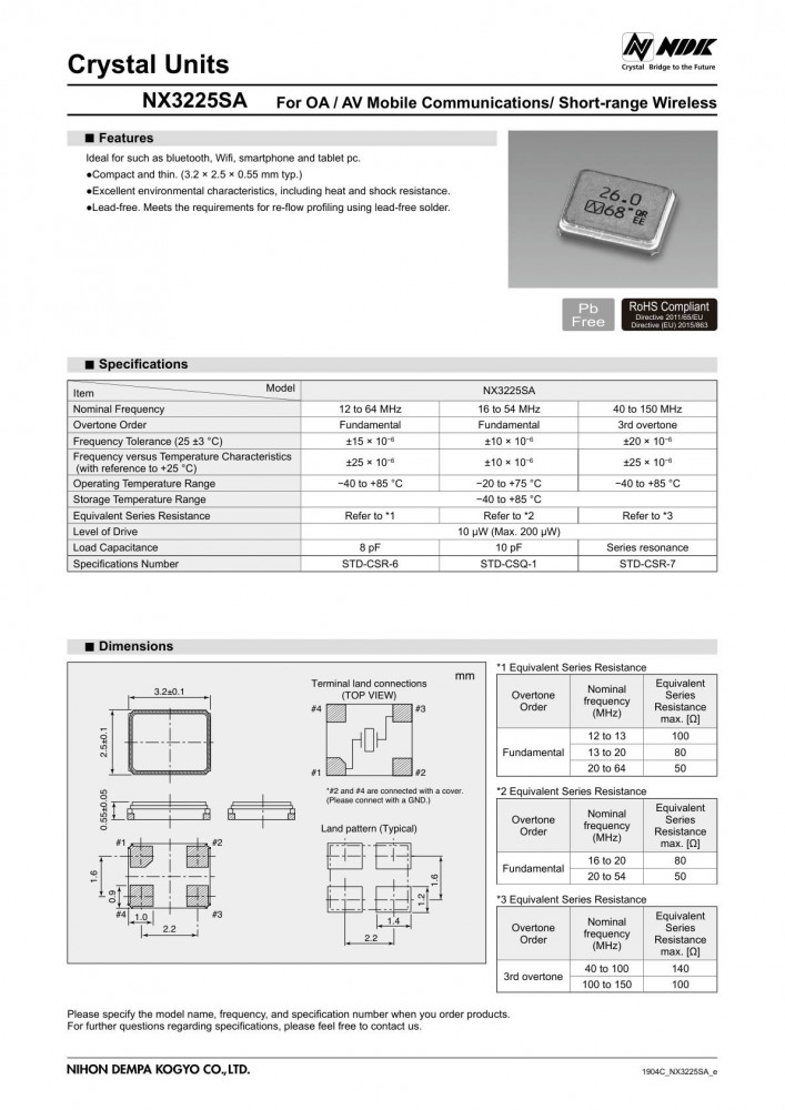 NDK NX3225SA technical document preview